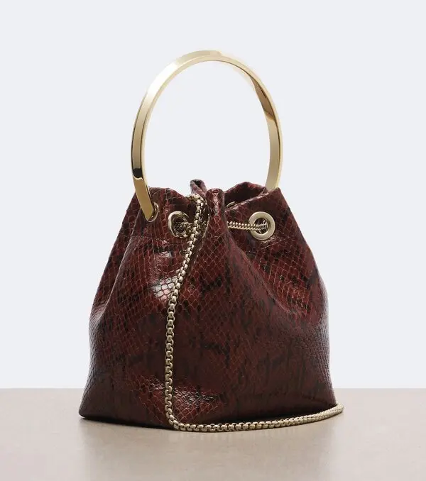JIMMY CHOO Bon Bon Snake-effect Leather Bucket Bag