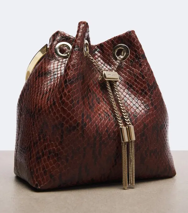 JIMMY CHOO Bon Bon Snake-effect Leather Bucket Bag