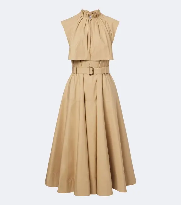 Burberry Caped Cotton Poplin Midi Dress - Beige