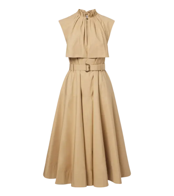 Burberry Caped Cotton Poplin Midi Dress - Beige