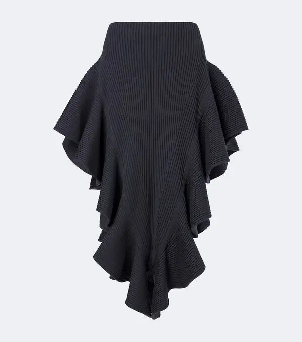 Alaïa Ribbed-knit Ruffled Wool-blend Midi Skirt