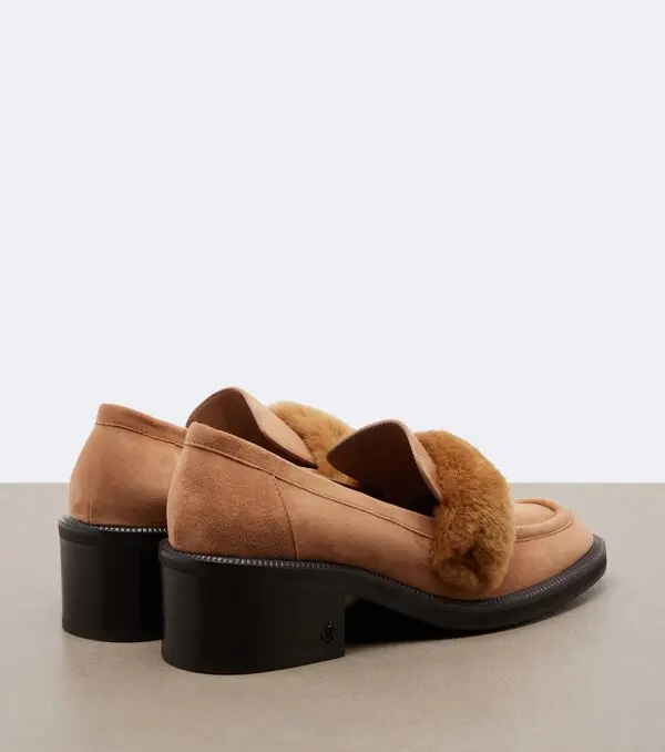 JIMMY CHOO Tylor Shearling-trimmed Suede Loafer Pumps