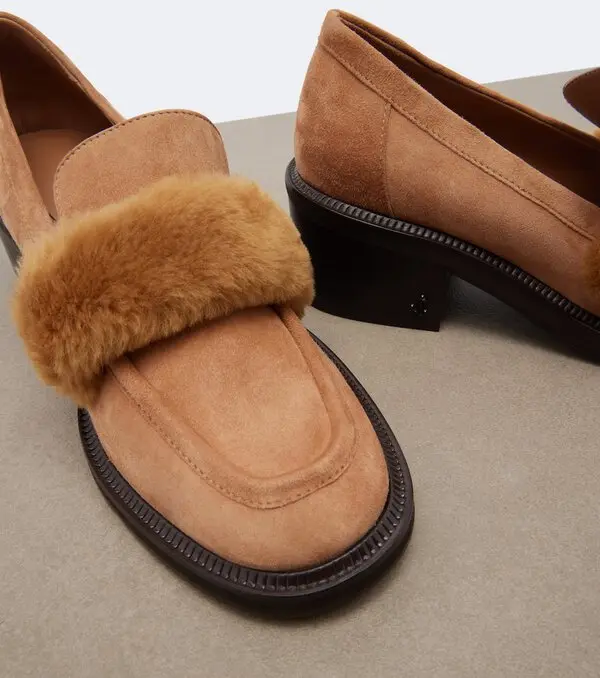 JIMMY CHOO Tylor Shearling-trimmed Suede Loafer Pumps