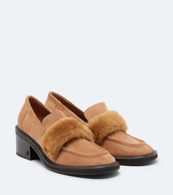 JIMMY CHOO Tylor Shearling-trimmed Suede Loafer Pumps - Brown