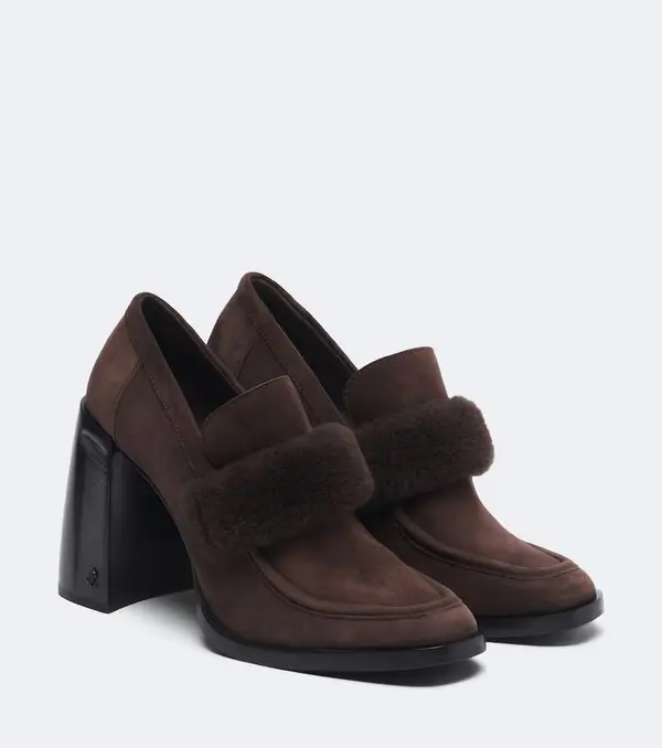 JIMMY CHOO Tylor Shearling-trimmed Suede Loafer Pumps - Brown
