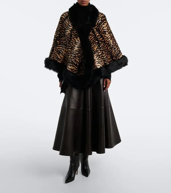 Nour Hammour Olympe Printed Shearling Poncho