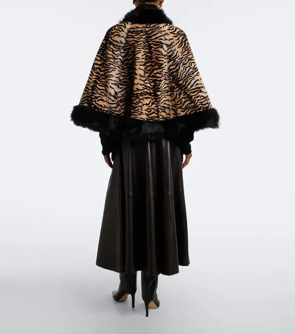 Nour Hammour Olympe Printed Shearling Poncho