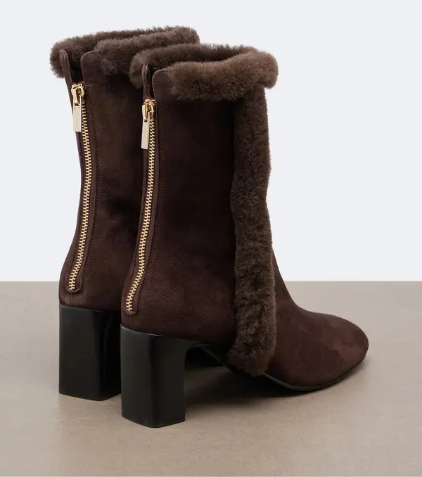 JIMMY CHOO Daze Shearling-trimmed Suede Ankle Boots - Brown