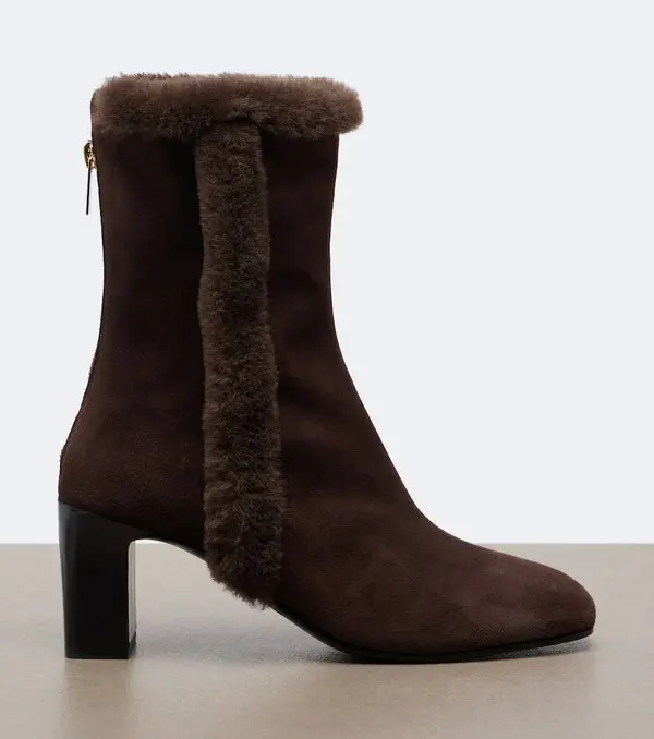 JIMMY CHOO Daze Shearling-trimmed Suede Ankle Boots - Brown