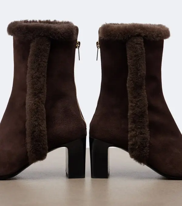JIMMY CHOO Daze Shearling-trimmed Suede Ankle Boots - Brown