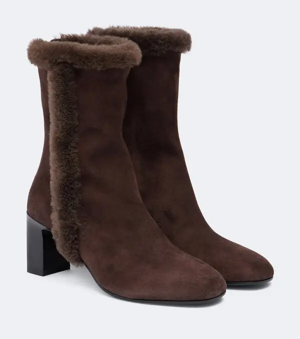 JIMMY CHOO Daze Shearling-trimmed Suede Ankle Boots - Brown