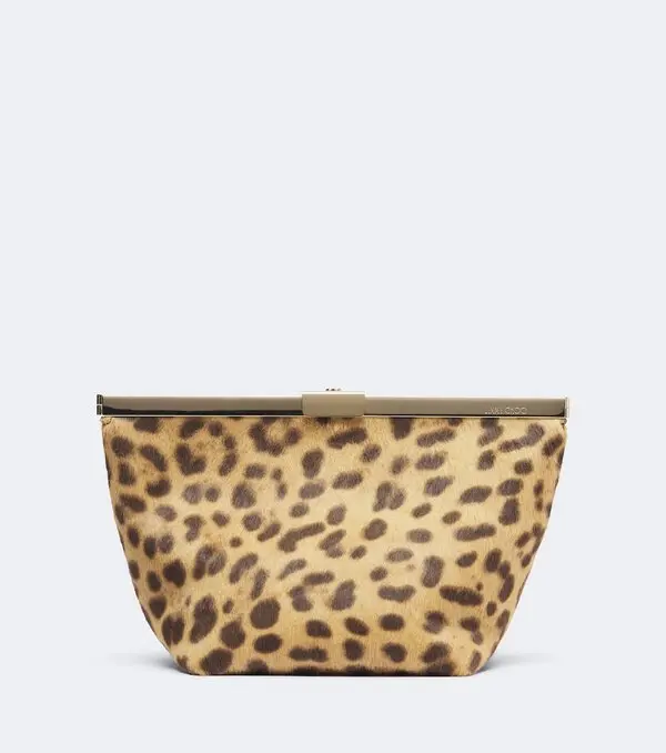JIMMY CHOO Ganache Mini Leopard-print Calf Hair Clutch - Beige