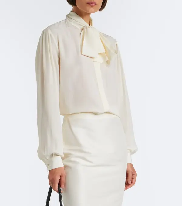Gucci Tie-neck Silk Crêpe De Chine Blouse - White