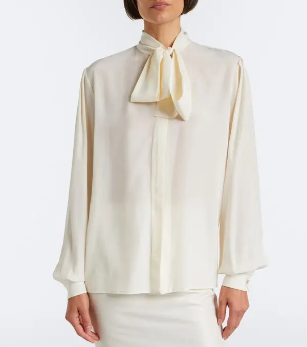 Gucci Tie-neck Silk Crêpe De Chine Blouse - White