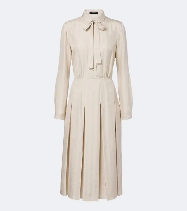 Gucci Pleated Tie-neck Silk Jacquard Shirt Dress