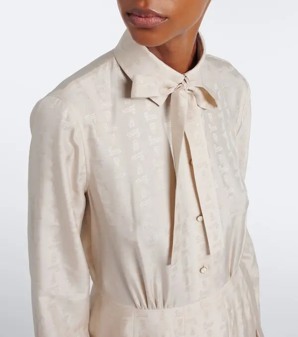 Gucci Pleated Tie-neck Silk Jacquard Shirt Dress