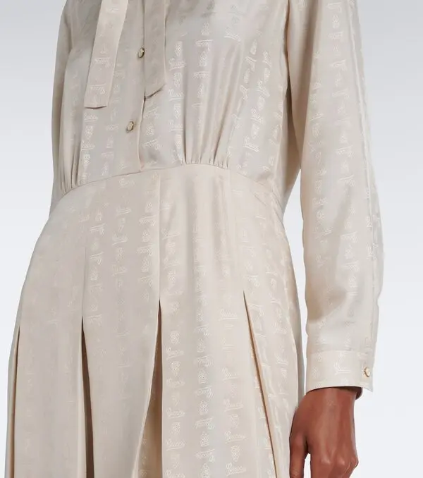 Gucci Pleated Tie-neck Silk Jacquard Shirt Dress