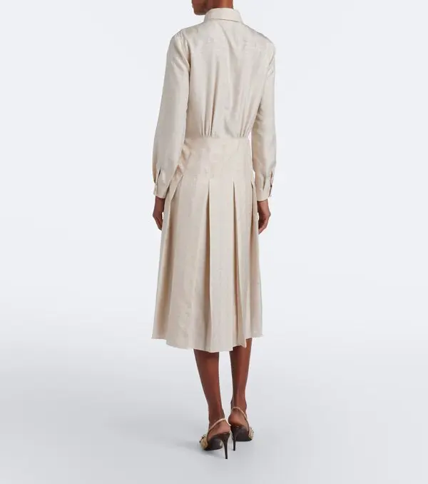 Gucci Pleated Tie-neck Silk Jacquard Shirt Dress