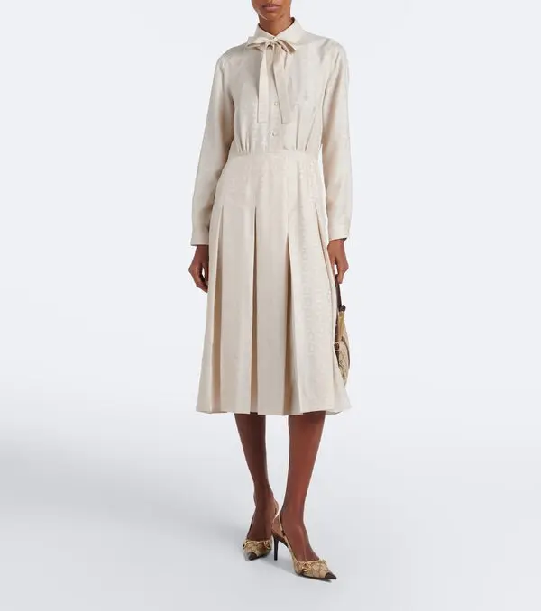 Gucci Pleated Tie-neck Silk Jacquard Shirt Dress