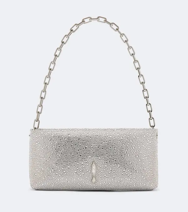CHRISTIAN LOUBOUTIN Maykimay Small Embellished Satin Clutch - Silver