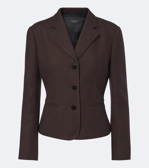 Gucci Houndstooth Wool-blend Blazer - Brown