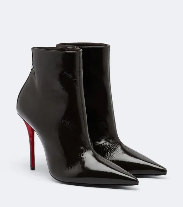 CHRISTIAN LOUBOUTIN Miss Z Patent Leather Ankle Boots - Brown