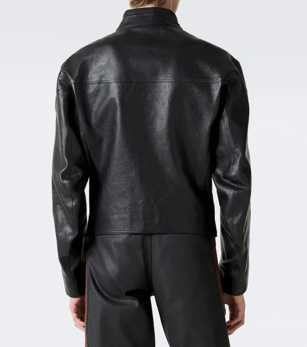 Gucci Web Stripe Leather Biker Jacket