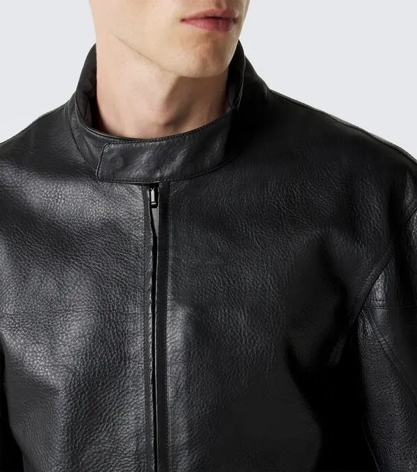 Gucci Web Stripe Leather Biker Jacket