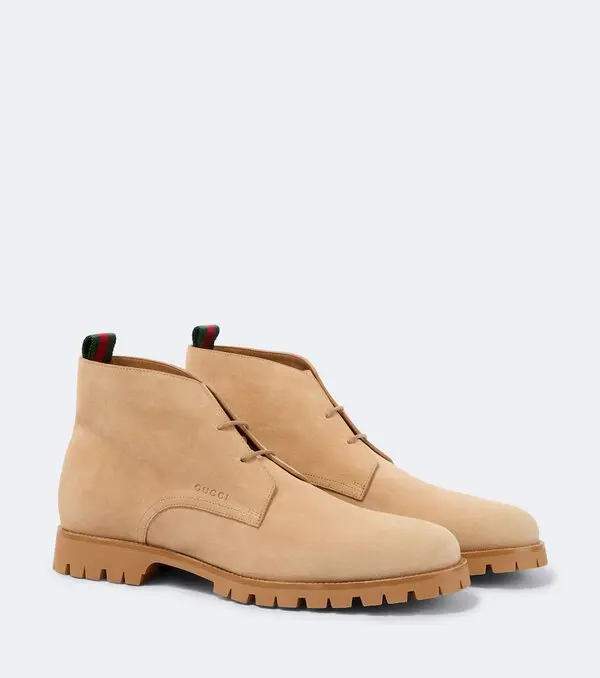 Gucci Web Stripe Suede Desert Boots