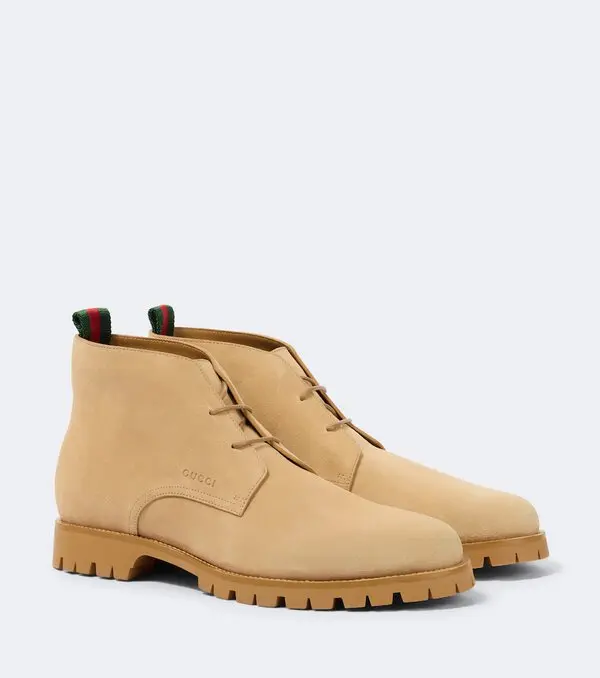 Gucci Web Stripe Suede Desert Boots - Beige