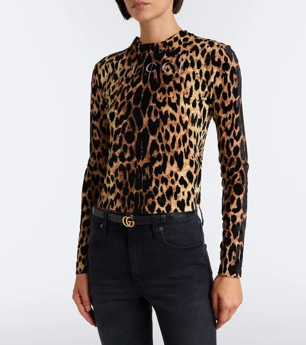 Gucci Logo Leopard-print Cotton Jersey T-shirt