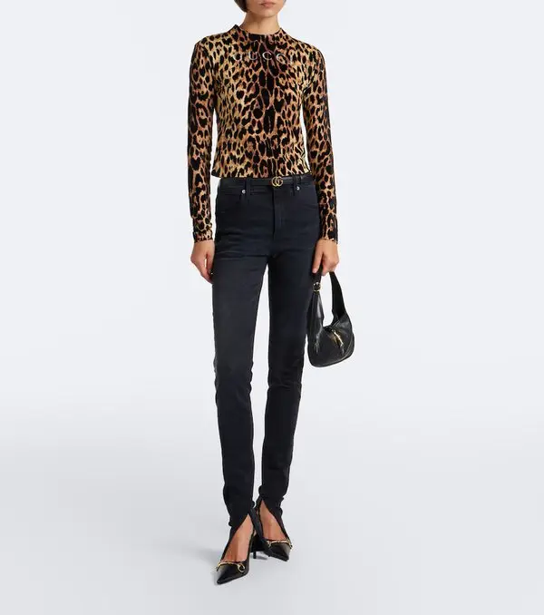 Gucci Logo Leopard-print Cotton Jersey T-shirt