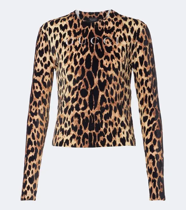 Gucci Logo Leopard-print Cotton Jersey T-shirt - Brown
