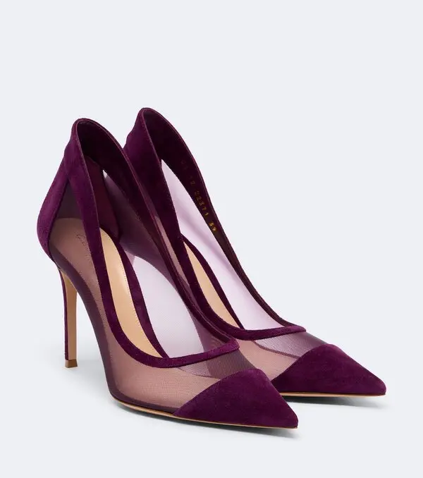 GIANVITO ROSSI Suede-trimmed Mesh Pumps - Purple