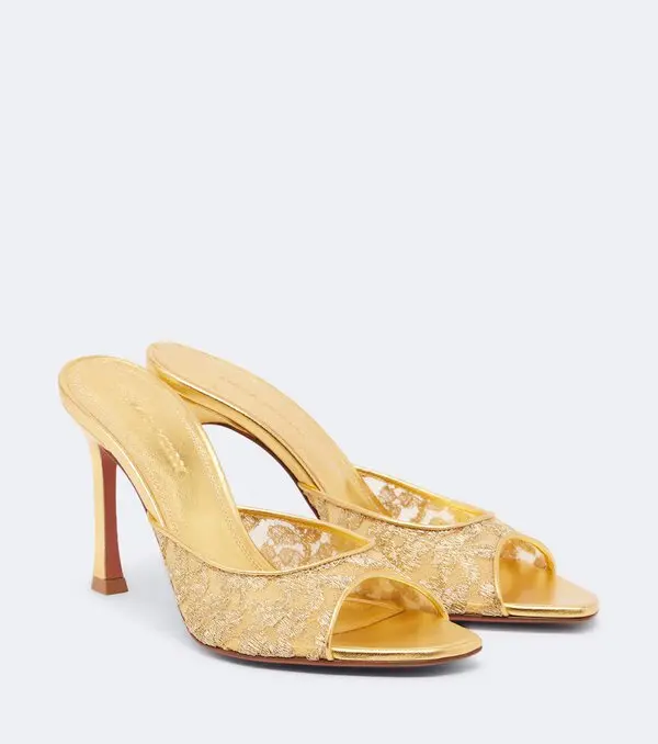 Amina Muaddi Alexa Lamé Lace Mules - Gold