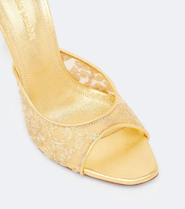 Amina Muaddi Alexa Lamé Lace Mules