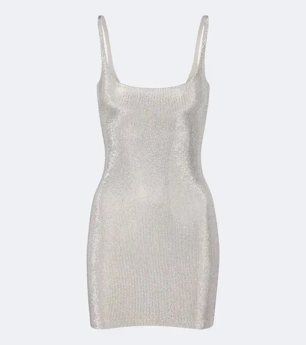 Gucci Crystal-embellished Jersey Minidress - Grey