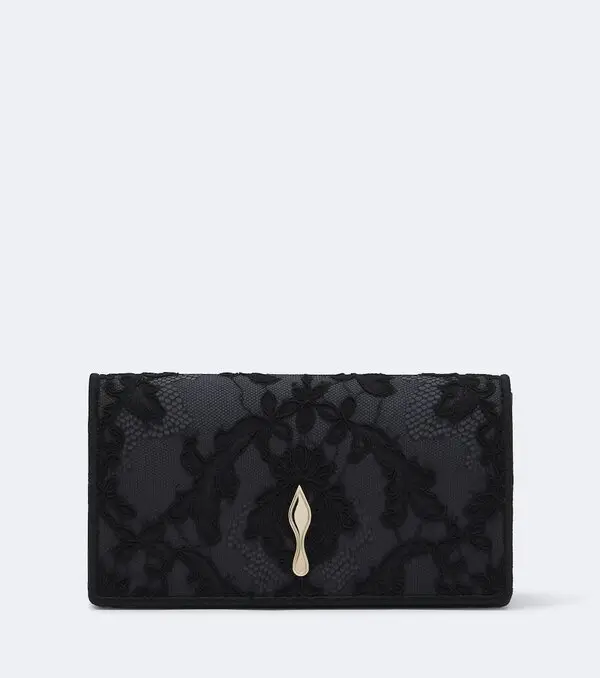 CHRISTIAN LOUBOUTIN Bettina Small Lace Crêpe Satin Clutch - Black