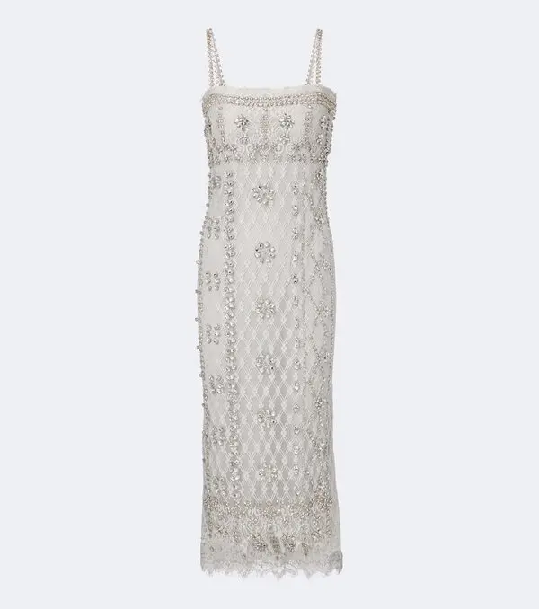Costarellos Leona Beaded Lace Cocktail Dress - Grey