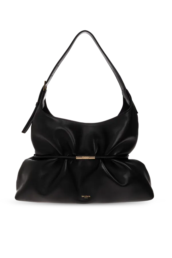 Balmain Leather ‘sphynx Medium’ Bag With Logo - Black