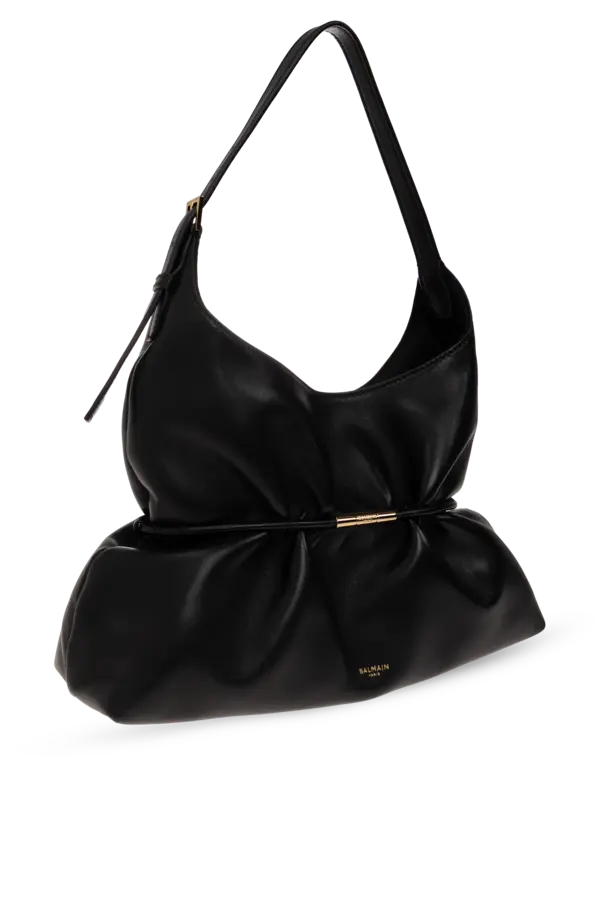 Balmain Leather ‘sphynx Medium’ Bag With Logo - Black