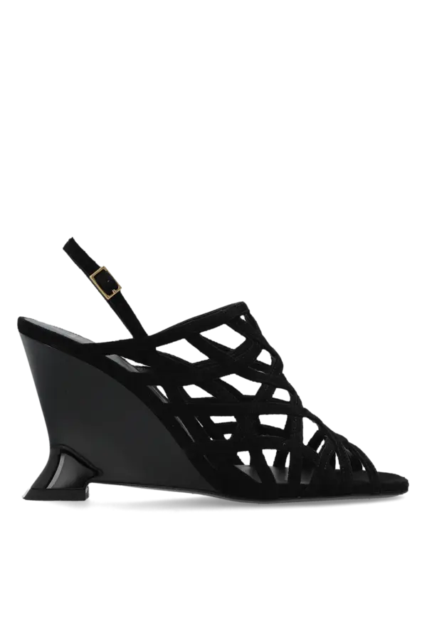 Balmain Suede Wedge Sandals - Black