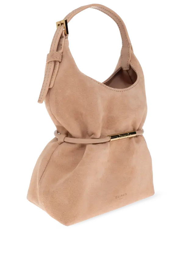 Balmain Suede ‘sphynx Mini’ Bag With Logo - Pink