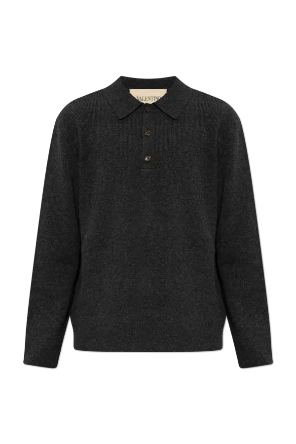 Valentino Garavani Wool Long-sleeve Polo - Grey