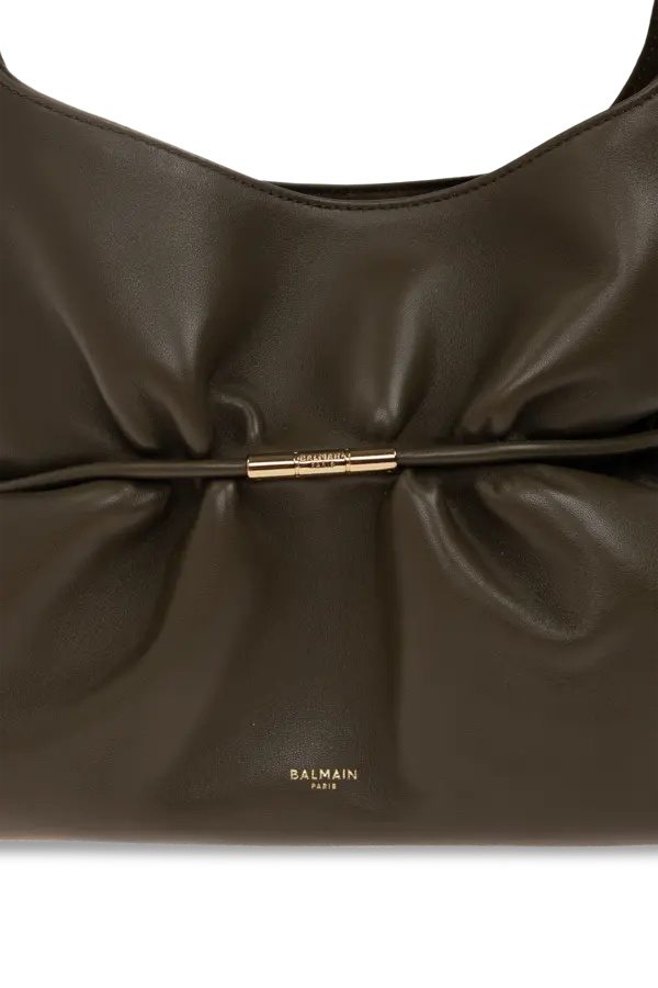 Balmain Sphynx Medium’ Leather Bag With Logo - Green