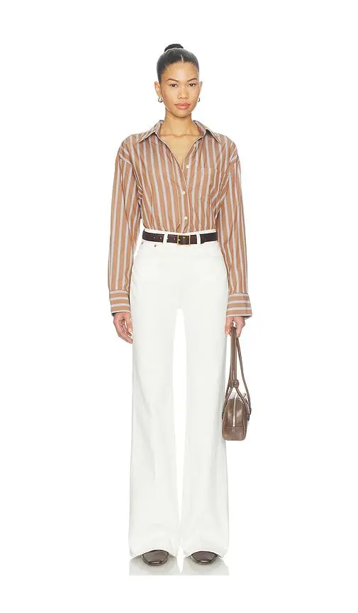 Citizens Of Humanity Thea Boyfriend Shirt In Cognac - Copper Stripe