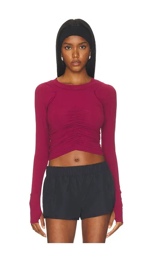 Free People X Tempo Ruched Longsleeve Top - Brick