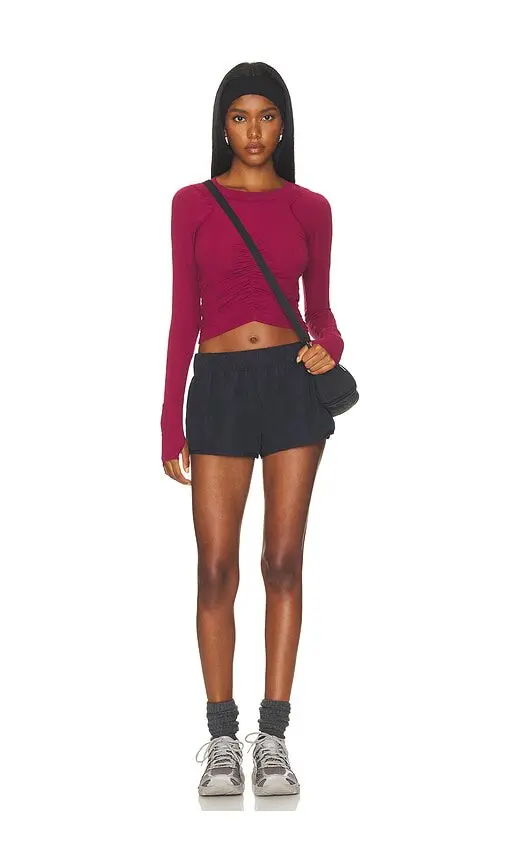 Free People X Tempo Ruched Longsleeve Top - Brick