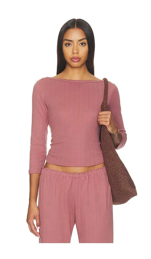 VIR VITA Florence Boatneck Pointelle Top In Pink - Petal