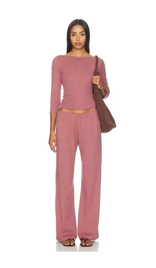 VIR VITA Florence Boatneck Pointelle Top In Pink